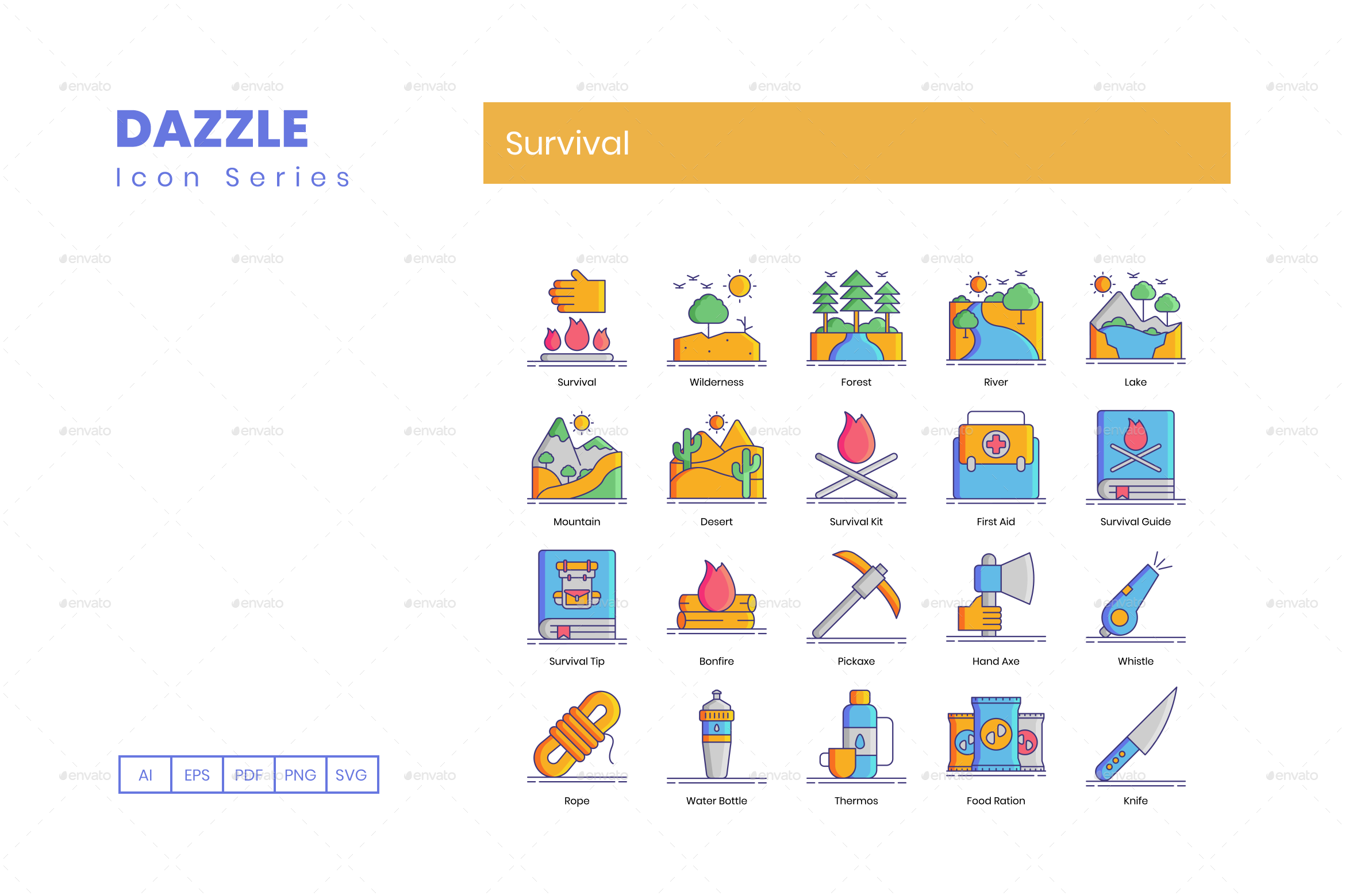 90 Survival Icons | Dazzle Series, Icons | GraphicRiver