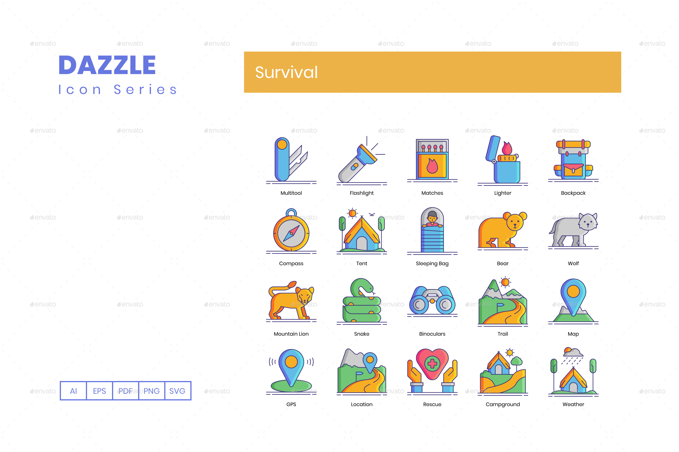90 Survival Icons | Dazzle Series, Icons | GraphicRiver