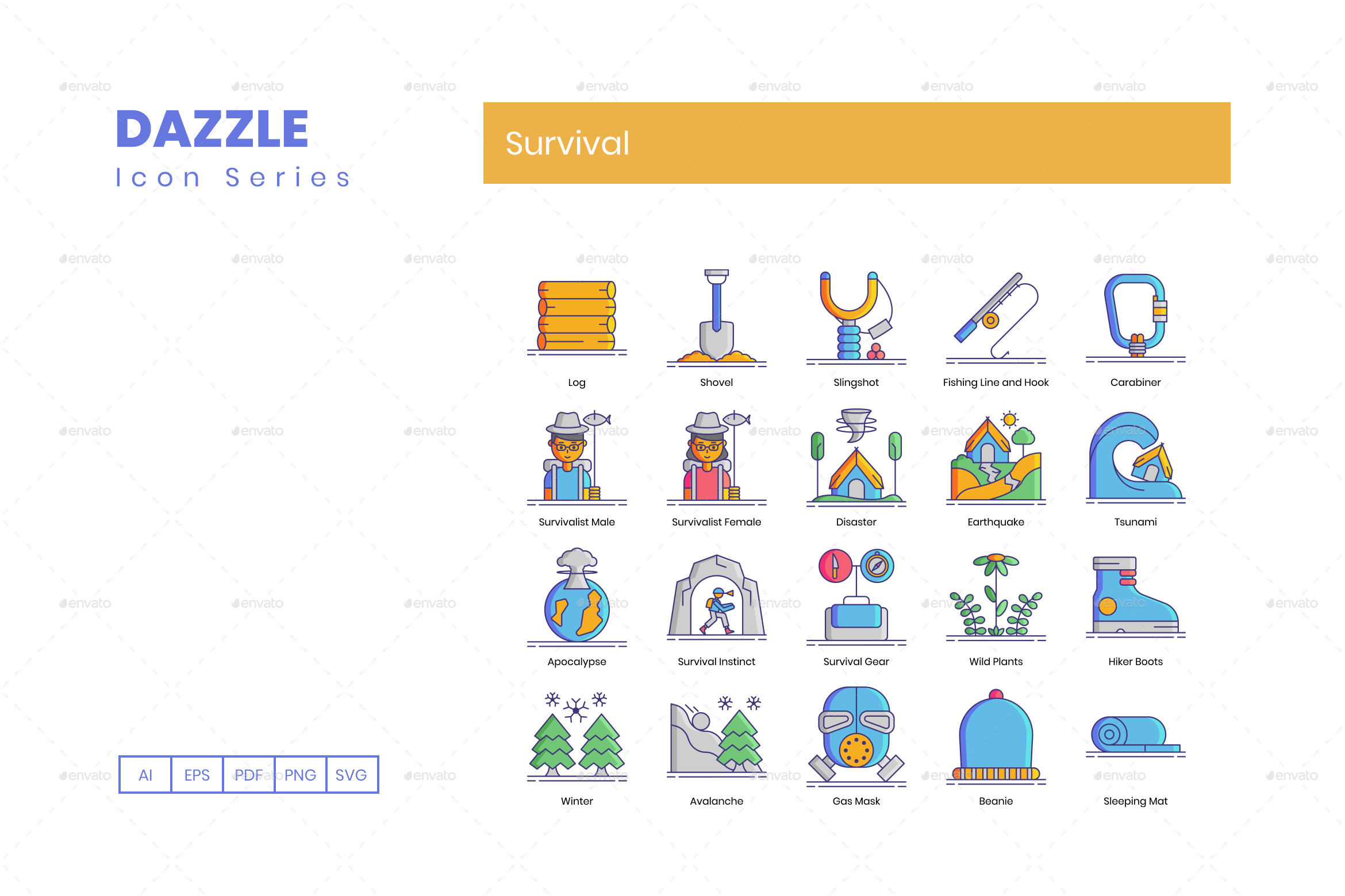 90 Survival Icons | Dazzle Series, Icons | GraphicRiver