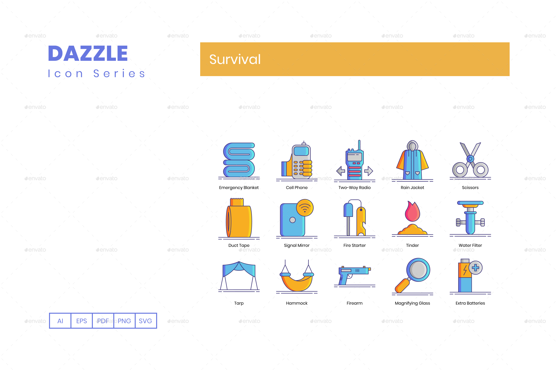 90 Survival Icons | Dazzle Series, Icons | GraphicRiver