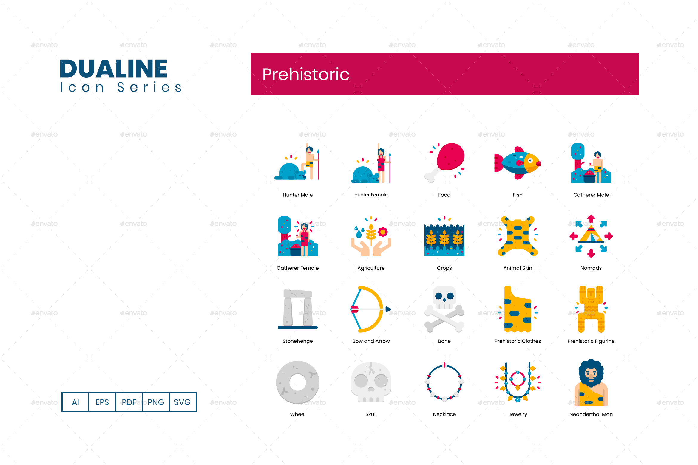 61 Prehistoric Icons - Dualine Flat Series, Icons | GraphicRiver