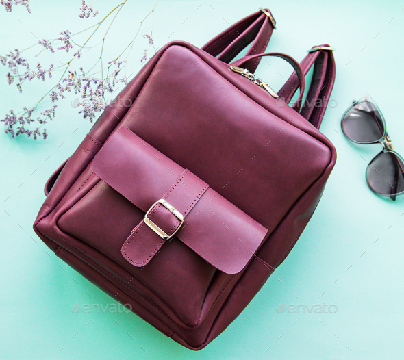 Burgundy leather backpack Stock Photo by Olena_Rudo | PhotoDune