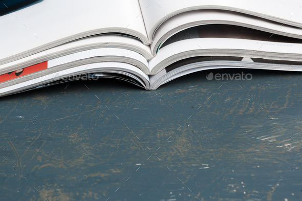 Close up stacking magazine place on table background Stock Photo by ...