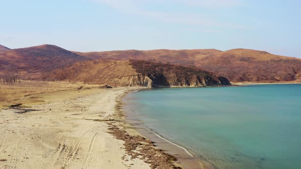 Drone View of a Clean Sandy Beach in Astafyev Bay in the East Sea ...