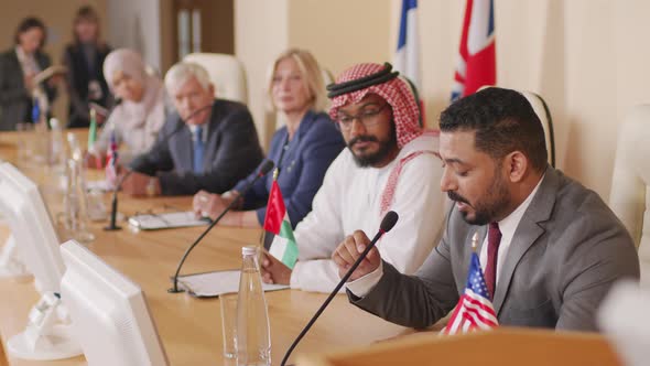 Serious Politician Making Speech at Press Conference, Stock Footage