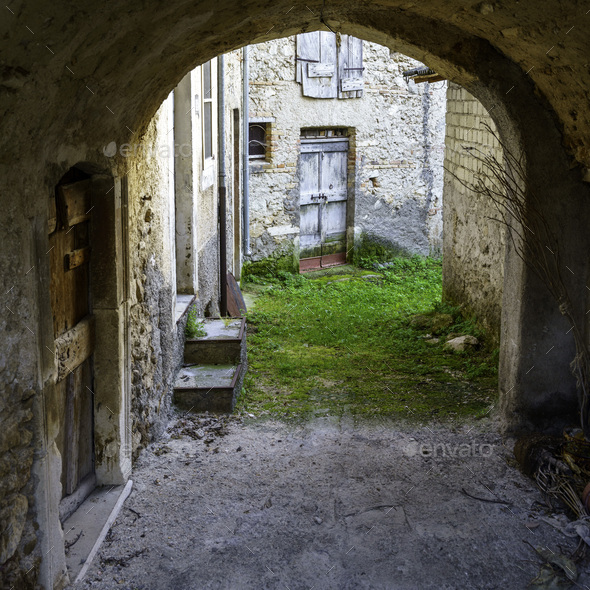 Assergi, old typical village in Abruzzo, Italy Stock Photo by clodio
