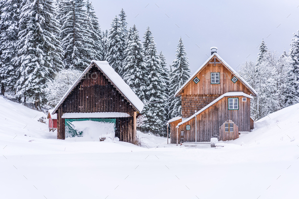 Two mountain huts next to each other Stock Photo by Pasanheco | PhotoDune