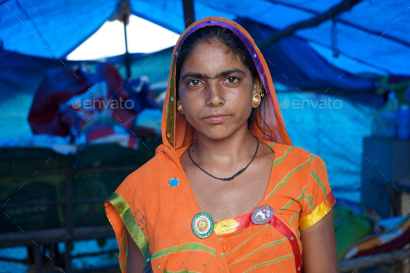 Nomadic tribe woman at the tent, India. Stock Photo by crshelare ...