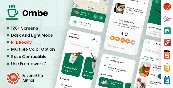 Ombe - Coffee Shop Mobile App Template by DexignZone | ThemeForest