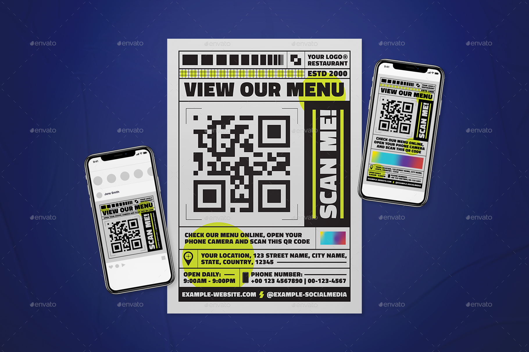 QR Code Online Menu Flyer Set, Print Templates | GraphicRiver