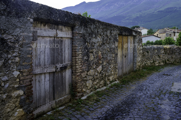 Assergi, old typical village in Abruzzo, Italy Stock Photo by clodio