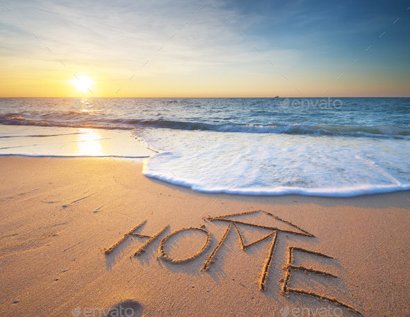 Sea and home on the sea sand. Stock Photo by rozum | PhotoDune