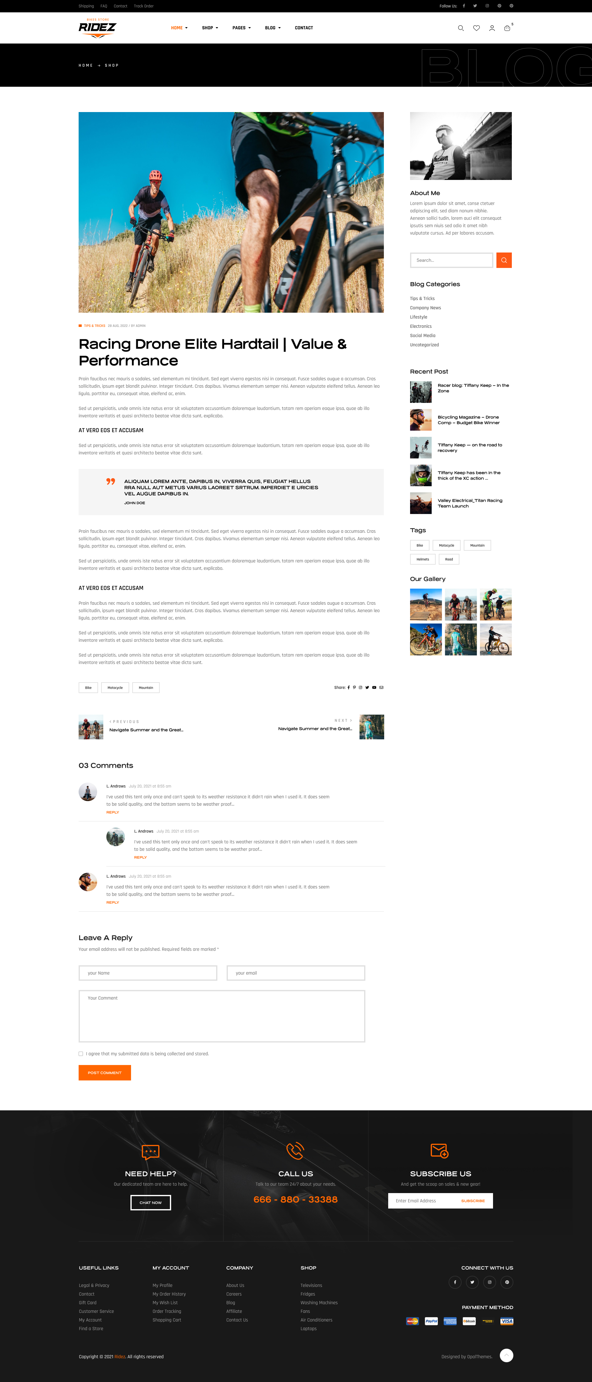 Ridez - Bike Shop Elementor WordPress Theme by themelexus | ThemeForest