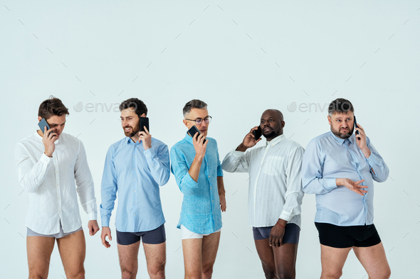 Group of multiethnic men posing for a male edition body positive beauty ...
