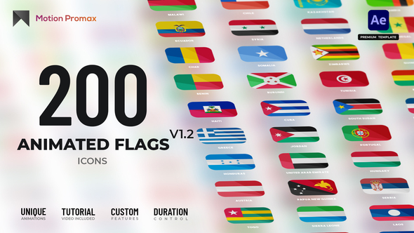 200 Animated Flags Pack for After Effects, After Effects Project Files