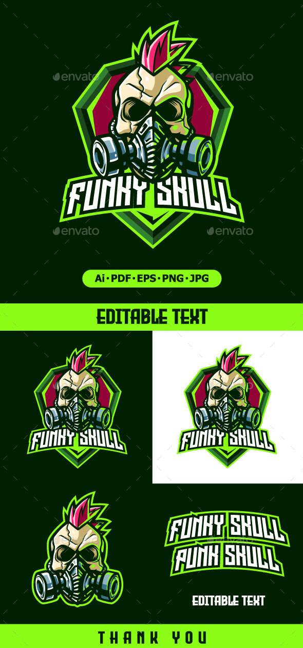 Funky Skull mascot logo for eSport and sport, Logo Templates | GraphicRiver