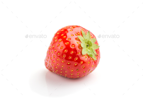 single red strawberry isolated on white background. side view. Stock ...