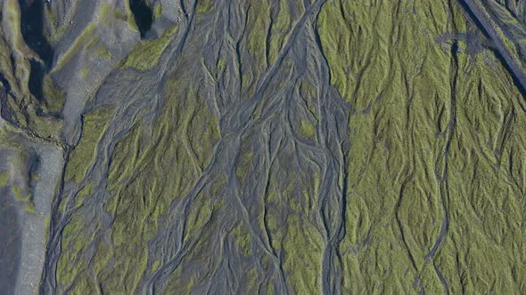 Drone Over Landscape With Dry Riverbed Of Braided River, Stock Footage