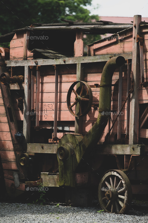 Old wooden combine harvester of XIX century Stock Photo by Masson-Simon