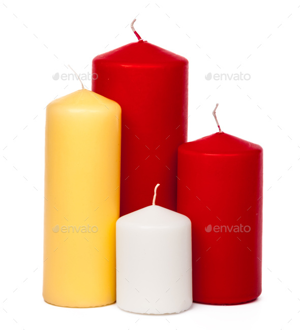 different size and colors candles isolated on a white background Stock ...