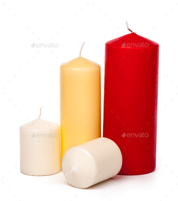 different size and colors candles isolated on a white background Stock ...