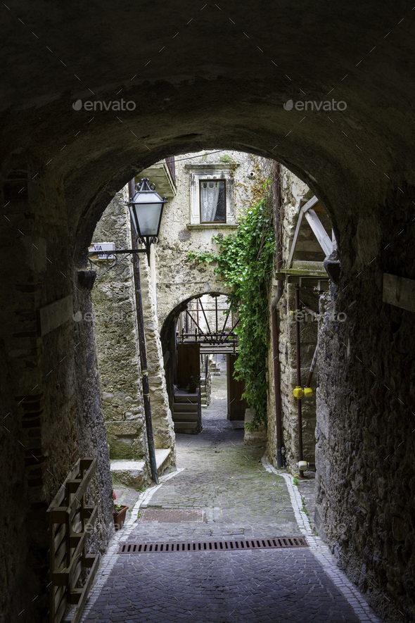 Castelvecchio Calvisio, medieval village in the Gran Sasso Natural Park ...