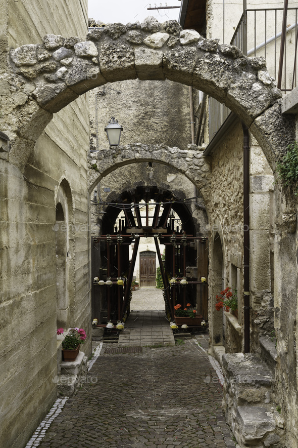 Castelvecchio Calvisio, medieval village in the Gran Sasso Natural Park ...