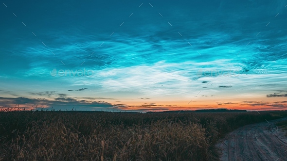 4K Night Starry Sky With Glowing Stars Above Countryside Landscape With ...
