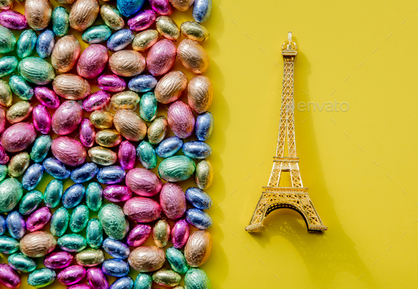 color Chocolate Easter eggs and Eiffel tower souvenir Stock Photo by ...