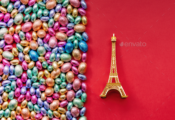 color Chocolate Easter eggs and Eiffel tower souvenir Stock Photo by ...