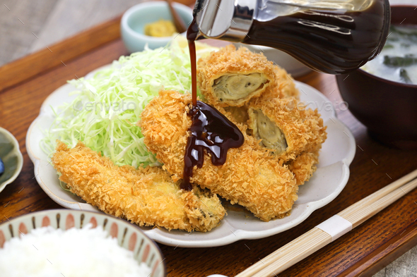 Kaki fry ( deep fried breaded oysters ), japanese cuisine Stock Photo ...