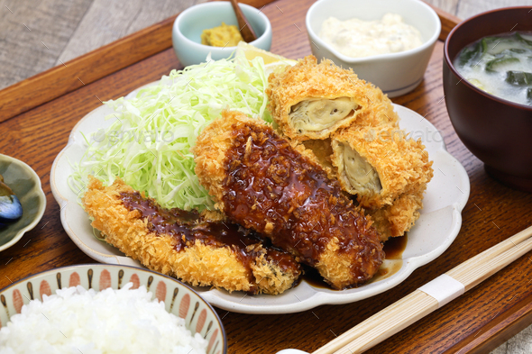 Kaki fry ( deep fried breaded oysters ), japanese cuisine Stock Photo ...