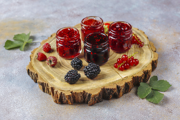 Assortment of berry jams,top view Stock Photo by 13people | PhotoDune