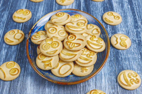 Funny different emotion cookies ,smiling and sad cookies Stock Photo by ...