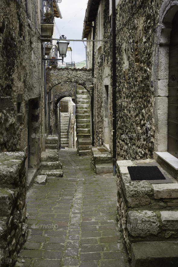 Castelvecchio Calvisio, medieval village in the Gran Sasso Natural Park ...
