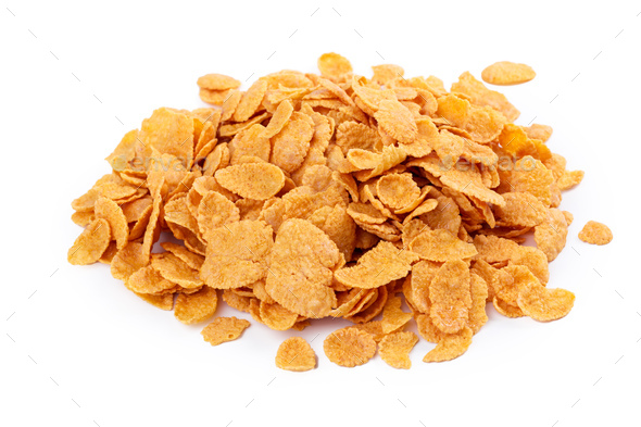 Corn flakes assortment isolated on white background Stock Photo by ...
