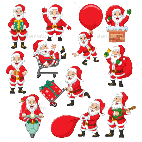 Set of Eleven Santa Claus Cartoon, Vectors | GraphicRiver