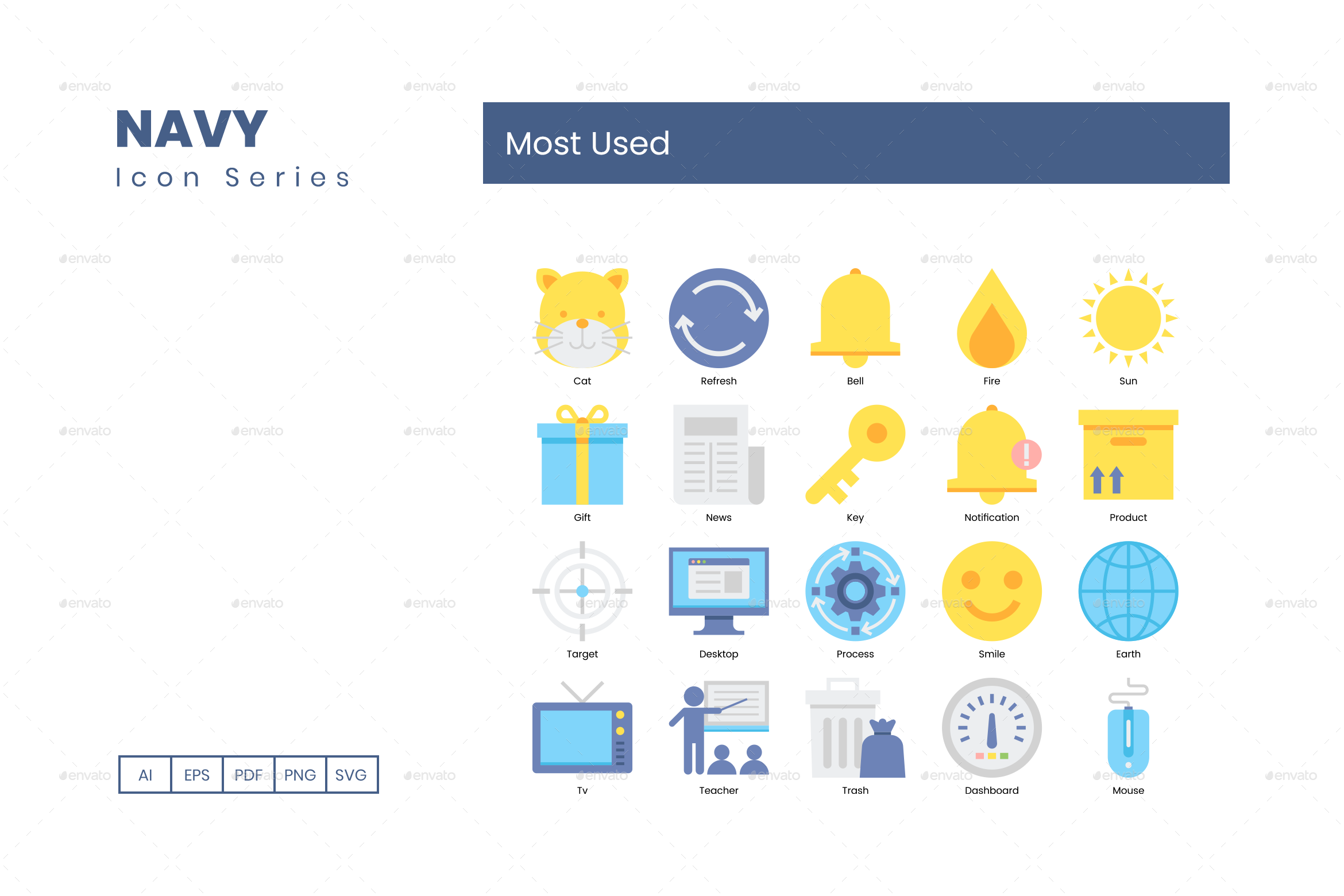 100 Most Used Icons | Navy Series, Icons | GraphicRiver