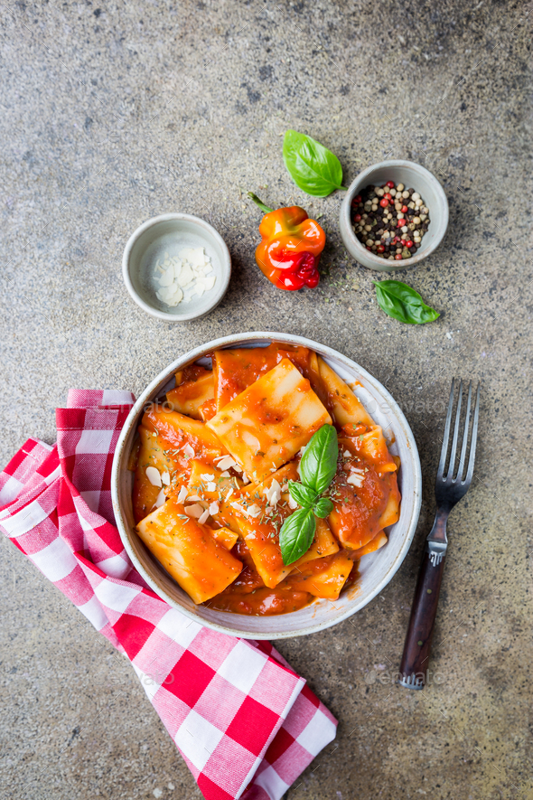 Pasta paccheri with tomato sauce Stock Photo by ipolly80 | PhotoDune