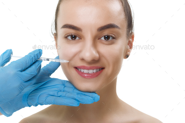Facial Beauty Injections. Portrait Beautiful Young Woman Receiving ...