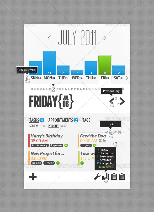 Complex Calendar Application, Web Elements | GraphicRiver