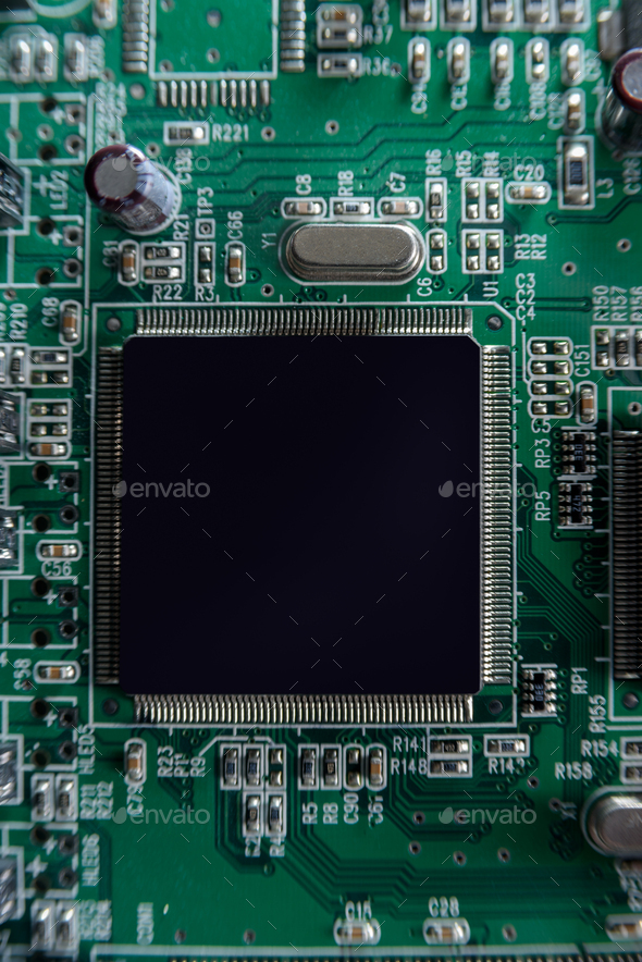Microcircuit with chip close up Stock Photo by molenira | PhotoDune
