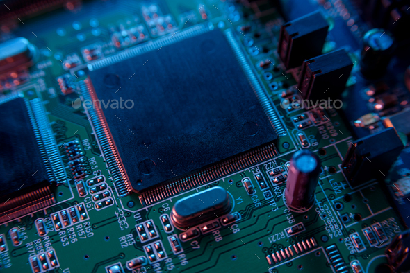 Microcircuit with chip close up Stock Photo by molenira | PhotoDune