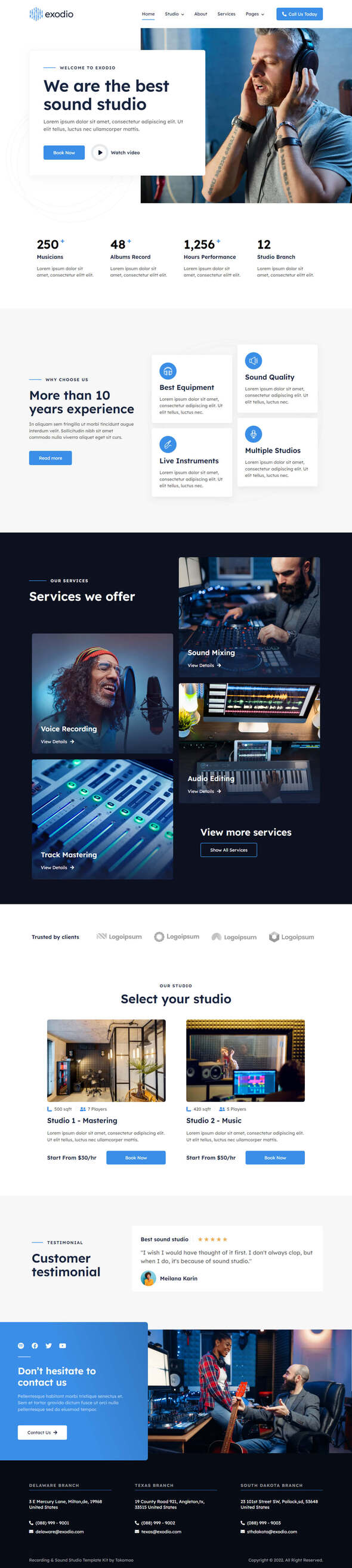 Exodio | Recording & Sound Studio Elementor Template Kit by tokomoo