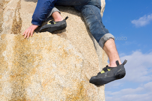 Climber free climbing boulder Stock Photo by ImageSourceCur | PhotoDune