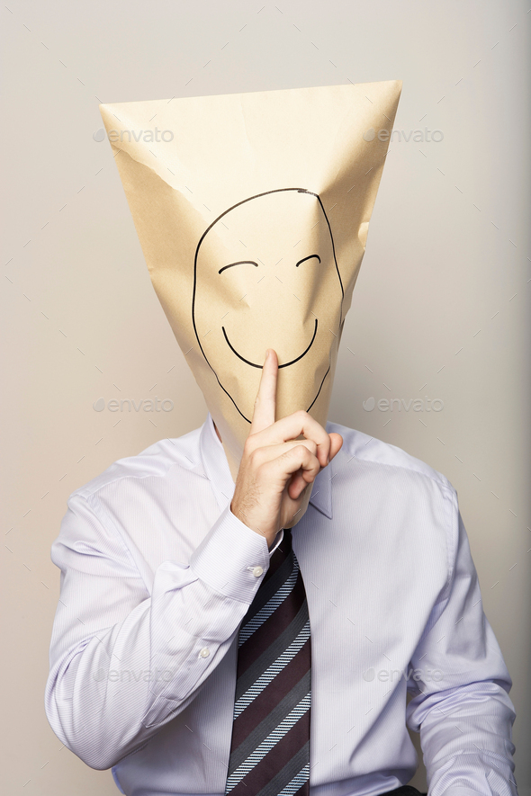 Business man with paper bag on head Stock Photo by nualaimages | PhotoDune