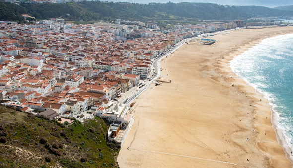Cityscape of nazare town seaside resort silver coast in the Atlantic ...