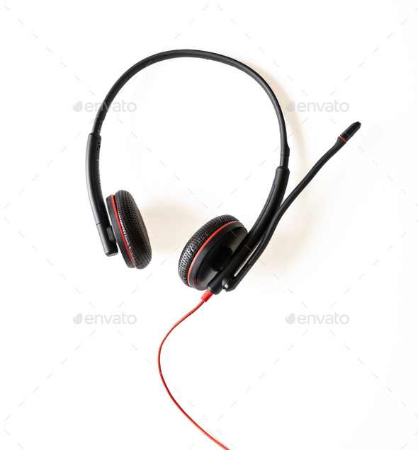 Call center headset isolated on white background. Customer support ...