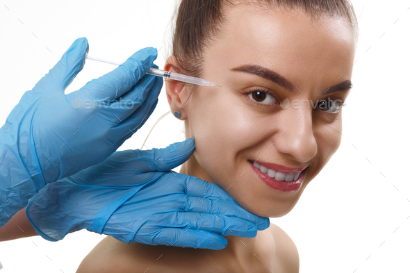 Facial Beauty Injections. Portrait Beautiful Young Woman Receiving ...