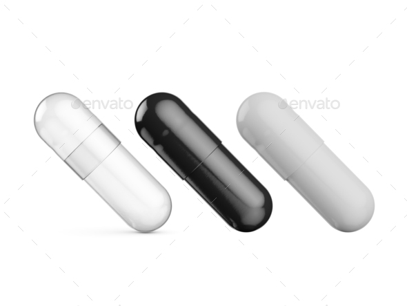 Capsules pills isolated on white background. 3d rendering. Stock Photo by Ha4ipuri